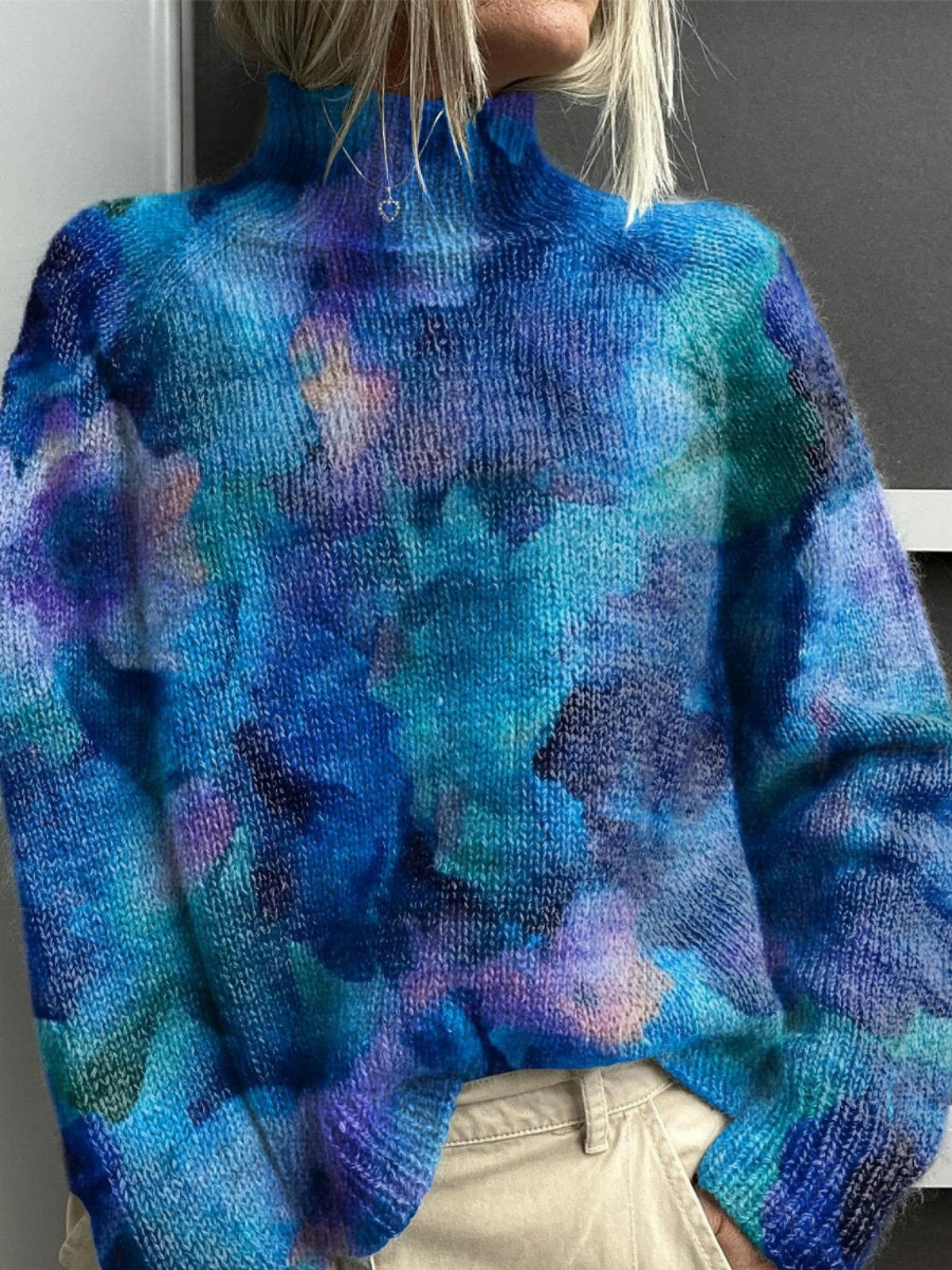 Patsy | Abstract Watercolour Floral Knit Turtleneck Sweater – Ava & June